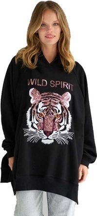 Miss Goodlife Hoodie Oversized Hoodie mit Tiger-Pailletten MG12751 - Schwarz