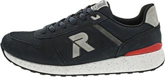 Rieker Sneakers Running Aspect Nubuck et Nylon Bleu Marine &agrave; Semelle Blanche &eacute;paisse et mouchet&eacute;e, Talon renforc&eacute;