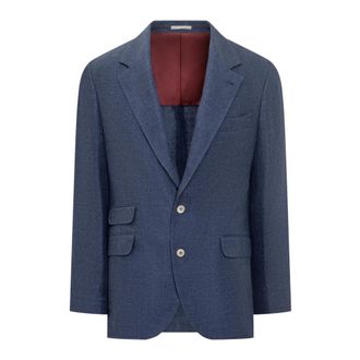 Brunello Cucinelli Homme, Vestes, Bleu, Taille: XL Blazers Classiques à Boutonnière Simple