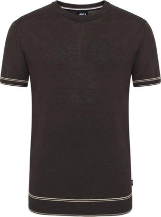 HUGO BOSS Strick-T-Shirt aus einem Leinen-Mix mit Kontrastb&uuml;ndchen in