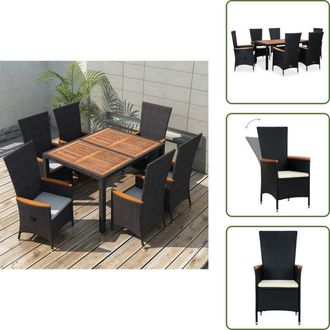 vidaXL 7-tlg. Garten-Essgruppe Poly Rattan Akazienholz Schwarz - Gartenm&ouml;bel - Essgruppen - Rattan M&ouml;bel - Outdoor M&ouml;bel - Balkonm&ouml;bel