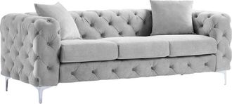 Vente-Unique Vente-unique - Canapé 3 places chesterfield en velours gris clair edwina