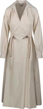 Max Mara Femme, Robes, Beige, Taille: 38 FR Pedaggi Robe Midi en Popeline de Coton