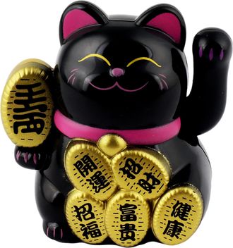 Freak Scene Glückskatze Mini Maneki-Neko Wohlstand schwarz Solar 5cm Winkekatze Lucky cat