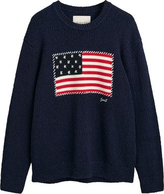GANT Herren Flag Intarsia C-Neck Pullover, Evening Blue, X-Large