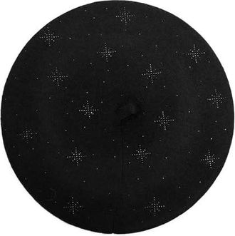 ZLYC B&eacute;ret fran&ccedil;ais r&eacute;versible en Cachemire de Couleur Unie pour Femme, Flocons de Neige Noirs, Taille Unique