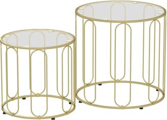 HOMCOM Homcom - Lot de 2 tables basses gigognes rondes style Art déco métal doré verre trempé