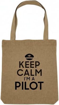 Fabulous Sac Shopping Tote Bag Aspect Lin - Keep Calm Im a Pilot Parodie M&eacute;tier Job Pilote Avion - Sac de Courses Toile Epaisse 360g Beige Naturel Cabas Port&eacute; 
