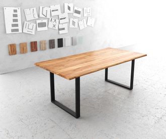 DELIFE Esstisch Edge 200x100 Akazie Natur Metall Schmal schwarz Live-Edge, Esstische, Baumkantenm&ouml;bel, Massivholzm&ouml;bel, Massivholz