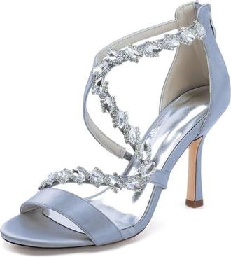 Generic Sandales &Agrave; Talons Hauts Femmes Mari&eacute;e Satin Open Toestylet Talons Et&eacute; Talon Mariage Soir&eacute;e Chaussures Femmes 9.5Cm,Argent,42 EU