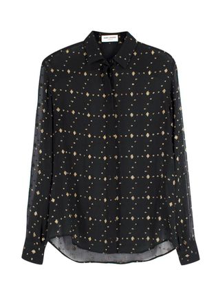 Saint Laurent Black and Gold Sheer Silk Shirt Size S