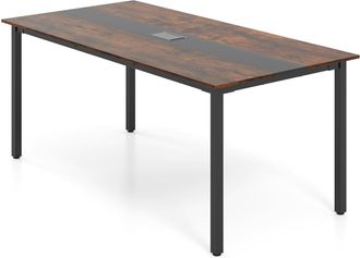 Giantex Konferenztisch, 180 x 90 cm B&uuml;rotisch mit Kabelloch, Metallbeinen, extra Langer Computertisch f&uuml;r Sitzungszimmer, Besprechungsraum, rustikales Braun, 