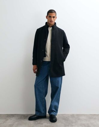 Jack & Jones Mantel mit Wollmix und hohem Kragen in Dunkelgrau