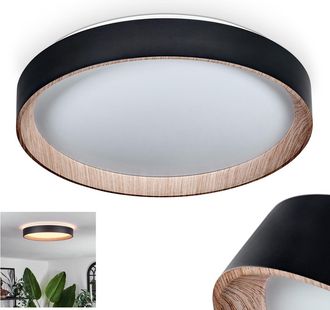 HOFSTEIN LED Deckenleuchte Sassemte, moderne Deckenlampe aus Metall/Bambus/Kunststoff in Schwarz/Natur/Weiß, Leuchte im angesagten Boho-Design (Ø 38 cm), 2500 
