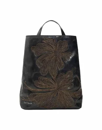 Desigual petit sac &agrave; dos brod&eacute; marron fonc&eacute;