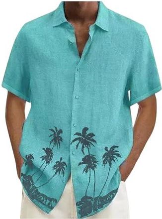 Generic Chemise d&eacute;contract&eacute;e &agrave; manches courtes pour homme - Imprim&eacute; noix de coco - Chemise hawa&iuml;enne l&eacute;g&egrave;re - Coupe ample - Coupe droite - Haut d&eacute;contract&eacute; bo