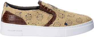 Philipp Plein unisex, Chaussures, Brun, Taille: 46 EU Slip On Baskets Denim Jacquard Monogram