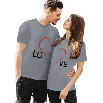 Generic T-shirt d&eacute;contract&eacute; &agrave; col rond pour la Saint-Valentin 2026 | Haut &agrave; manches courtes pour plus de confort et de style, gris, L