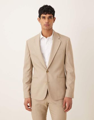 Asos Veste de costume ajust&eacute;e en tissu micro-textur&eacute; - Taupe-Neutre
