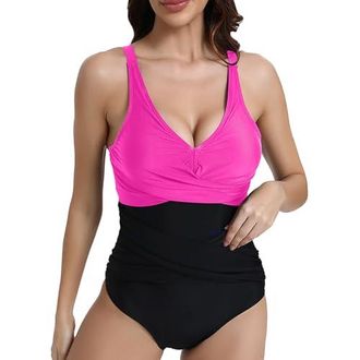 Generic Maillot de bain une pi&egrave;ce pour femme - S&eacute;chage rapide - Pour vacances - Push Up - Grande taille - Dos nu - V&ecirc;tements de bain pour femme, rose vif, XXL
