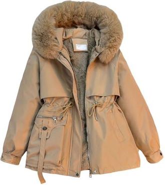 Generic Manteau dhiver &eacute;pais pour femme avec doublure en polaire chaude matelass&eacute;e imperm&eacute;able avec capuche en fausse fourrure, kaki, 3XL