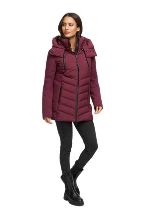 Marikoo Damen Winterjacke (XS-3XL) - Softshell, mit abnehmbarer Kapuze, Steppung - N103 - Wine Gr&ouml;&szlig;e XXL - Gr.XXL