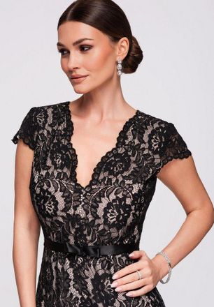 Ombre Abendkleid Santi - Midi Evening Dress with Lace Detail Bindeg&uuml;rtel in der Taille