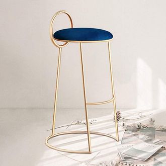 Generic Moderner drehbarer Barhocker mit Fu&szlig;st&uuml;tze - runder Industrie-Barhocker in Tresenh&ouml;he f&uuml;r K&uuml;che und Essbereich, 75 cm, Blauer Bezug, Bequeme Sitzfl&auml;ch