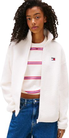 Tommy Jeans Leichte Damen-Teddyjacke mit durchgehendem Rei&szlig;verschluss und Badge-Logo, Antikes Wei&szlig;, L