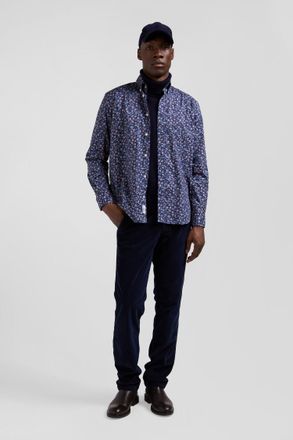 Eden Park Chemise En Coton &Agrave; Microimprim&eacute; Bleu Fonc&eacute; Coupe Regular