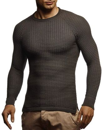 LEIF NELSON Strickpullover Herren Rundhals (Khaki, Gr&ouml;&szlig;e XXL) - D&uuml;nner M&auml;nner Strick Pullover f&uuml;r Winter & Sommer - Coole Crewneck M&auml;nner Pullover