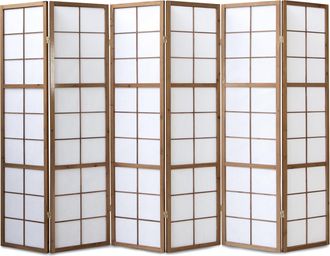 Homestyle4u 274, Paravent Raumteiler Innen 6 teilig Holz Braun Sichtschutz Trennwand Reispapier Weiß Shoji