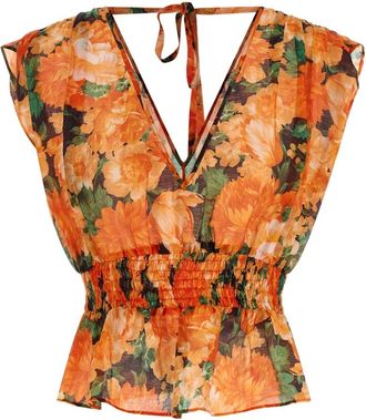 Pinko Pinko, Femme, Blouses et Chemises, Orange, Taille: 42 FR Arcore Voile Top