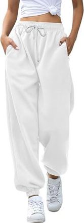 Generic Pantalon de surv&ecirc;tement pour femme - Taille haute - Taille &eacute;lastique - Coupe droite - Coupe d&eacute;contract&eacute;e - Couleur unie - Avec poches et cordon de ser