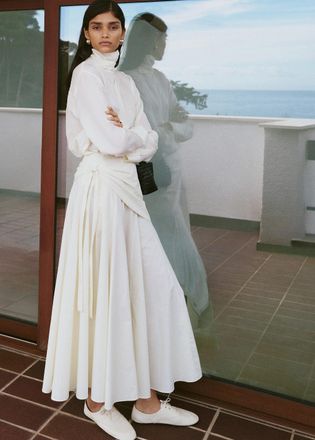 Mango Jupe &eacute;vas&eacute;e d&eacute;tail foulard blanc cass&eacute; - Femme - 32 - MANGO