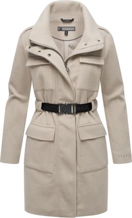 Marikoo Damen lange &Uuml;bergangsjacke Kurzmantel in Woll-Optik mit Tailleng&uuml;rtel Tanokoo 16 Bone Gr. XS
