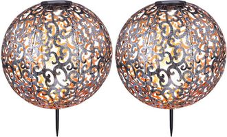 ETC Shop 2x LED Solar Außen Steck Lampen Hof Kugel Erdspieß Dekor Leuchten Stanzungen