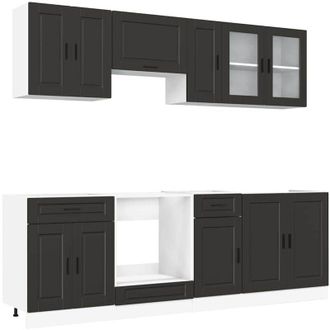 vidaXL 8-tlg. K&uuml;chenschrank-Set Kalmar Schwarz Holzwerkstoff - Vidaxl