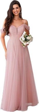 Ever-pretty Robe de Demoiselle dhonneur Maxi Tulle Col V Épaules Dénudées Rose 42