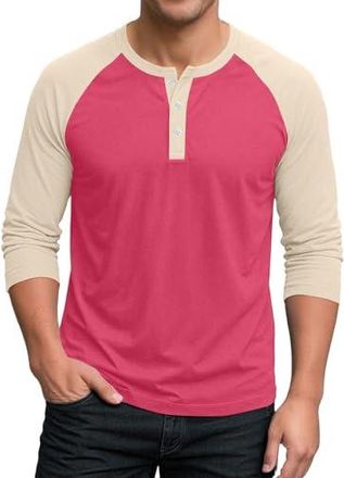 Generic Polo pour homme et adulte, chemise &agrave; manches longues avec bouton 1/4, coupe d&eacute;contract&eacute;e, col rond, t-shirt Henley de couleur unie, t-shirt d&eacute;contract