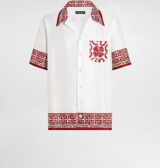 Dolce & Gabbana Hawaii-hemd Aus Jacquard-twill Mit Majolika-print - Mann Hemden Multicolor 44