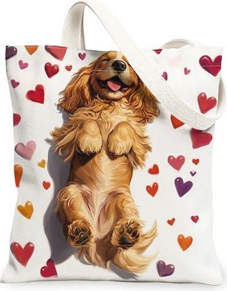 Generic Sac fourre-tout en toile pour le shopping 33 x 38 cm, motif cocker &eacute;pagneul, sac &agrave; bandouli&egrave;re r&eacute;utilisable pour femme, peinture pour animaux domestiq