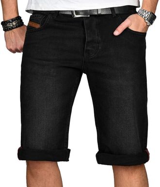 Alessandro Salvarini A. Salvarini Herren Designer Jeans Short Kurze Hose Comfort Fit Sommer Bermuda AS-233 [AS-233-Schwarz-W46]