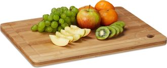 Relaxdays Tranchierbrett Bambus, Schneidebrett, Saftrille, Griffloch, massiv, HxBxT: 2 x 40 x 30 cm, Holz, naturfarben, Natur