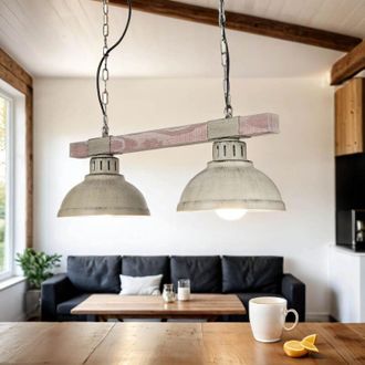 Licht-Erlebnisse Licht-erlebnisse - Lustre suspension dint&eacute;rieur hakon blanc shabby en bois au design &eacute;l&eacute;gant en style vintage 2xE27 L:60cm - Blanc miteux, bois