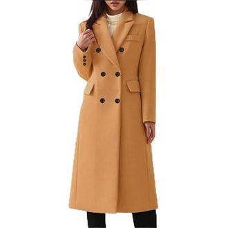 Generic Manteaux en laine pour femme long &agrave; double boutonnage, trench-coat &agrave; double boutonnage pour lautomne et lhiver avec poches, kaki, 4XL