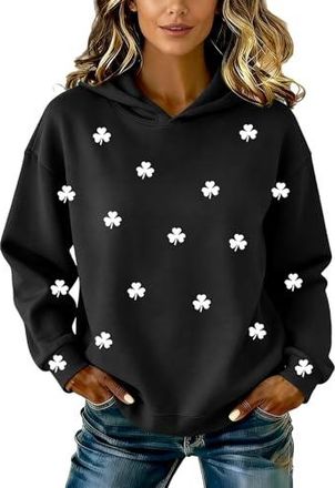 Generic HUIFUAO Sweat &agrave; capuche pour la Saint-Patrick pour femme - Sweat &agrave; capuche amusant en forme de tr&egrave;fle irlandais - Costume irlandais - Tr&egrave;fle vert - Ch