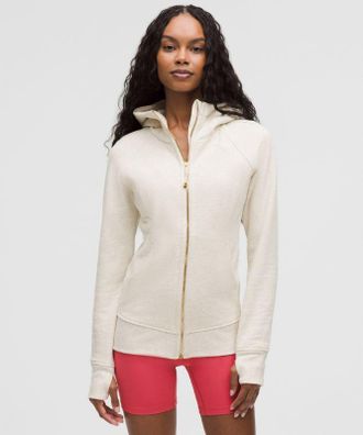 lululemon Scuba-Hoodie mit durchgehendem Reißverschluss für Frauen - Größe 10 in Heathered Light Ivory/Gold