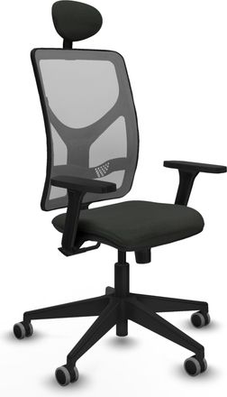 Piqueras y Crespo Schwarzer Drehstuhl mit 3D-Armlehnen, h&ouml;henverstellbarer Lendenwirbelst&uuml;tze und festem Kopfteil, ausgestattet mit 3-fach verstellbarer R&uuml;ckenlehne und