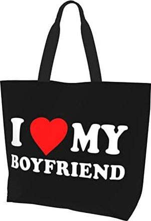 AOOEDM Love My Boyfriend Ladies Canvas Tote Sac &agrave; provisions r&eacute;utilisable